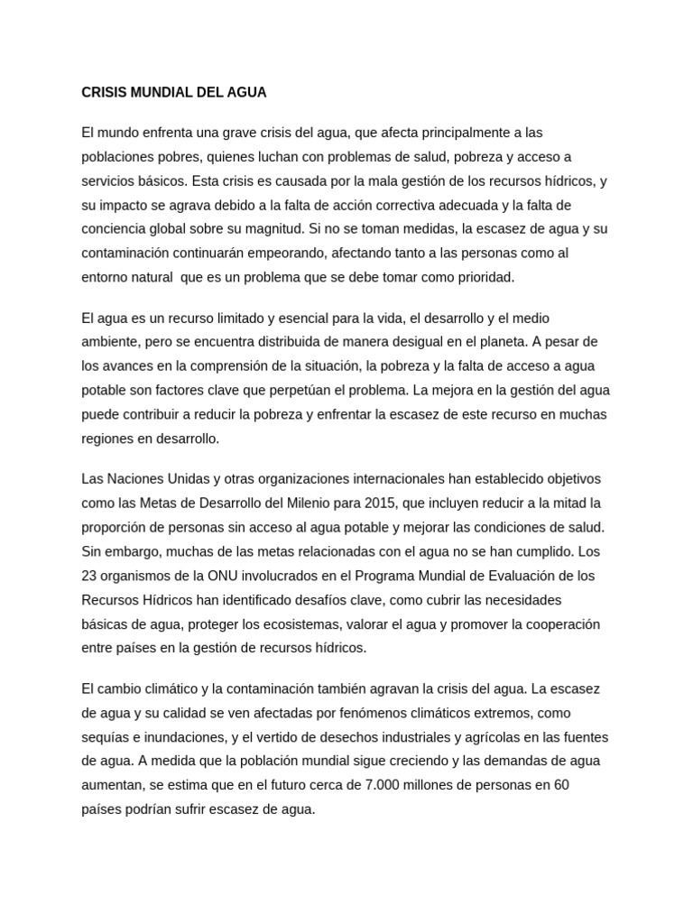 Crisis Global del Agua y sus Desafíos | PDF