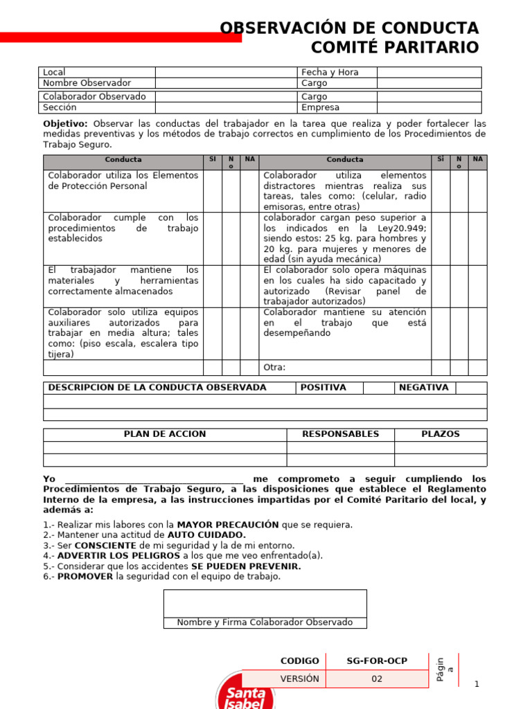SG-FOR-OCP-02 Observación de Conducta Comité Paritario | PDF