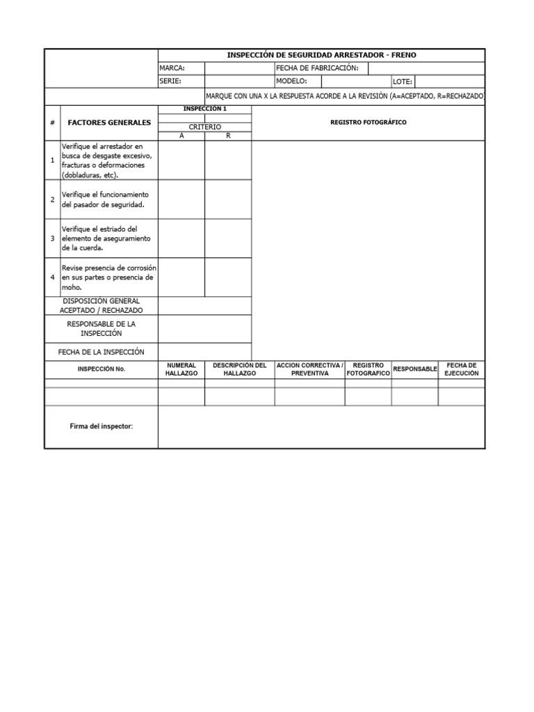 Formato Inspección Freno | PDF