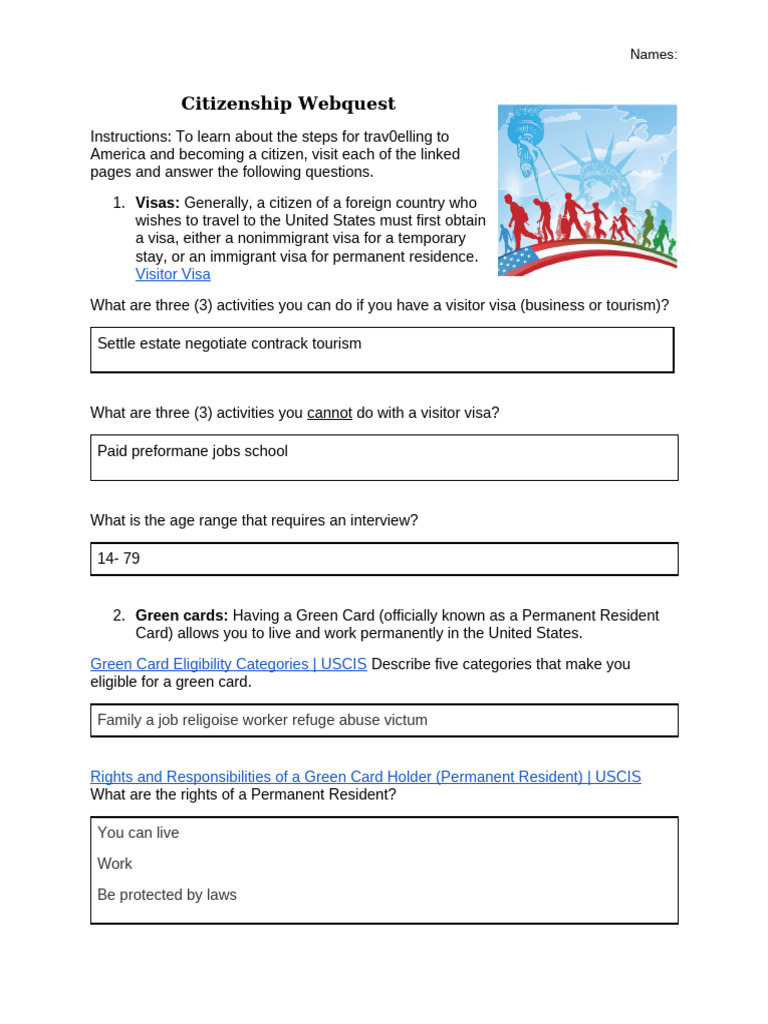 Noah Scheerger - Citizenship Webquest | PDF | Citizenship Of The United ...