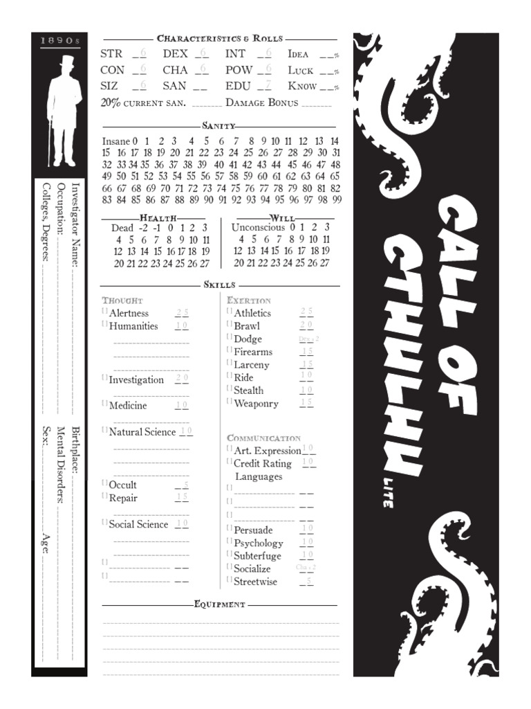 Coc Lite - Sheet - Character Gaslight | PDF | Psychology | Behavioural ...