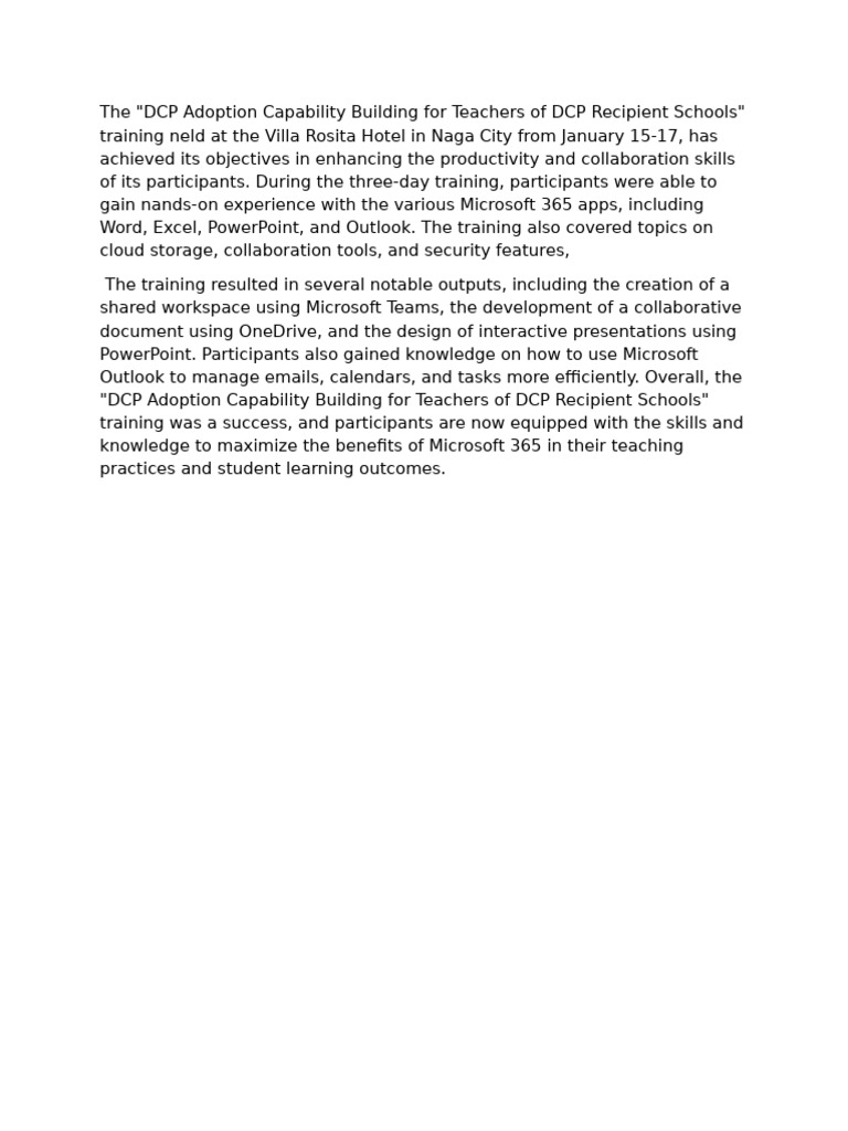 Accomplishment Report On DCP Training | PDF