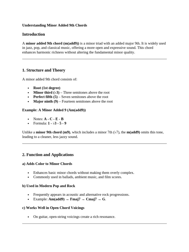 Minor Added 9th Chords and Uses | PDF