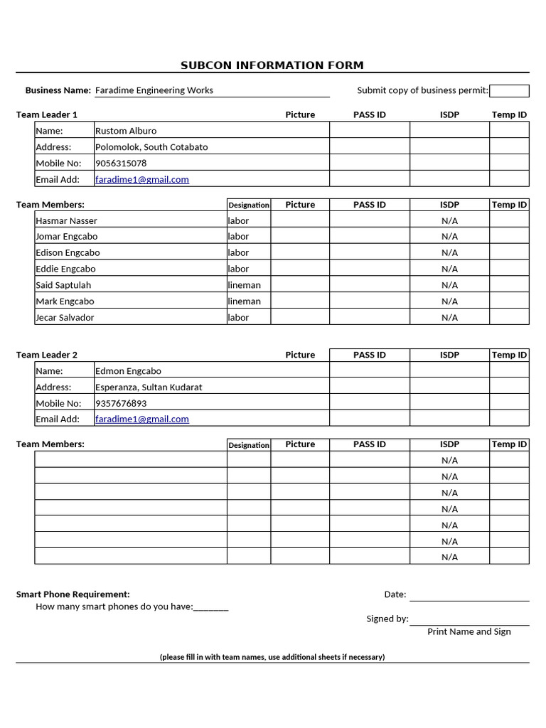 Subcon Information Faradime | PDF | Safety