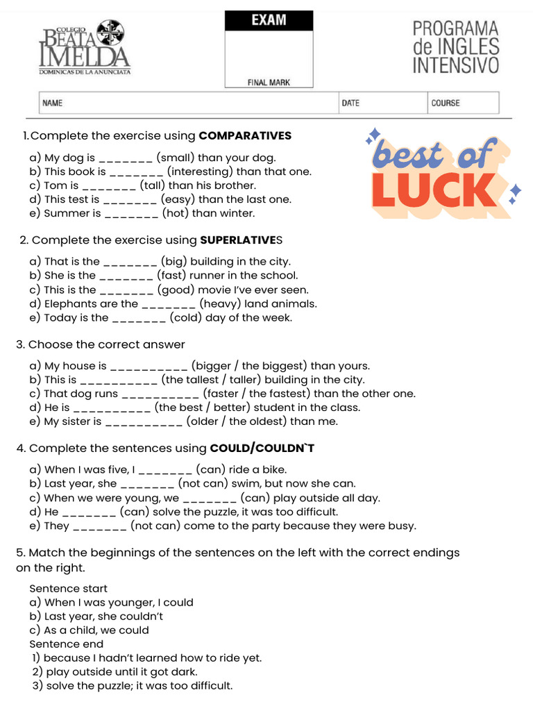 Complete The Exercise Using COMPARATIVES | PDF