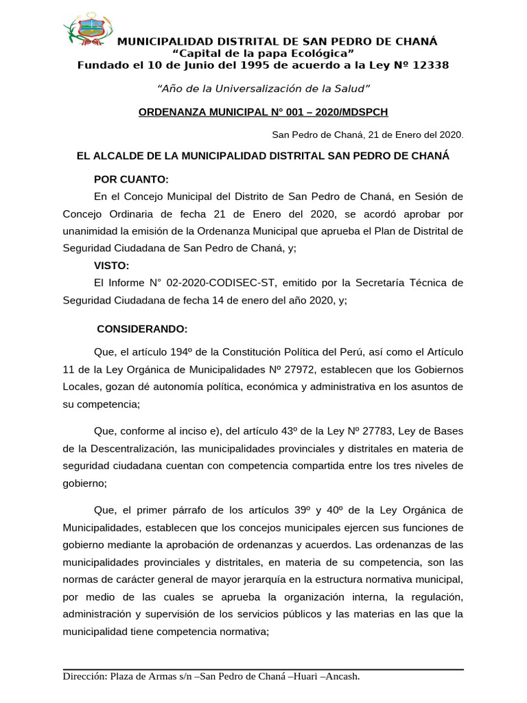 O.M #01-2020 - Codisec | PDF | Gobierno local | Gobierno