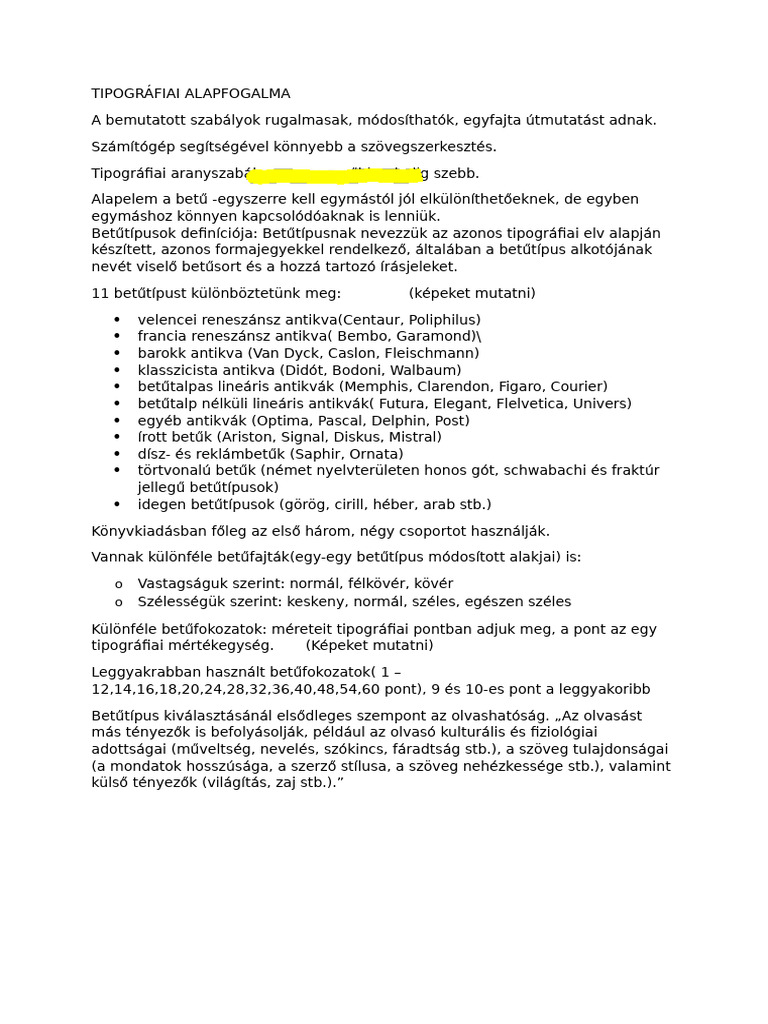 Tipográfiai Alapfogalmak | PDF