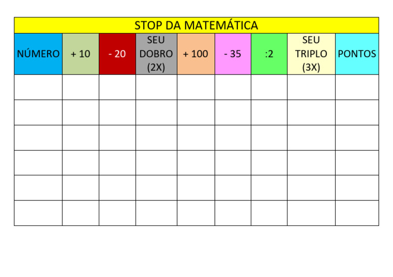JOGO STOP DA MATEMÁTICA | PDF