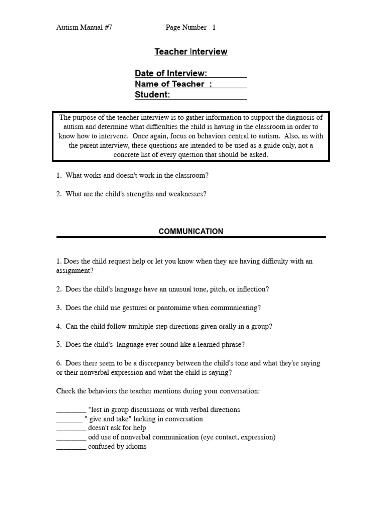 Autism Teacher Interview | PDF | Nonverbal Communication | Autism