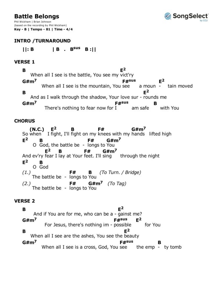 Battle Belongs - SongSelect Chart in B-1 | PDF | Christian Music