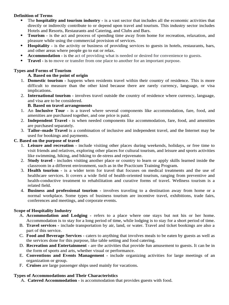 Key Terms in Hospitality and Tourism | PDF | Tourism | Hotel