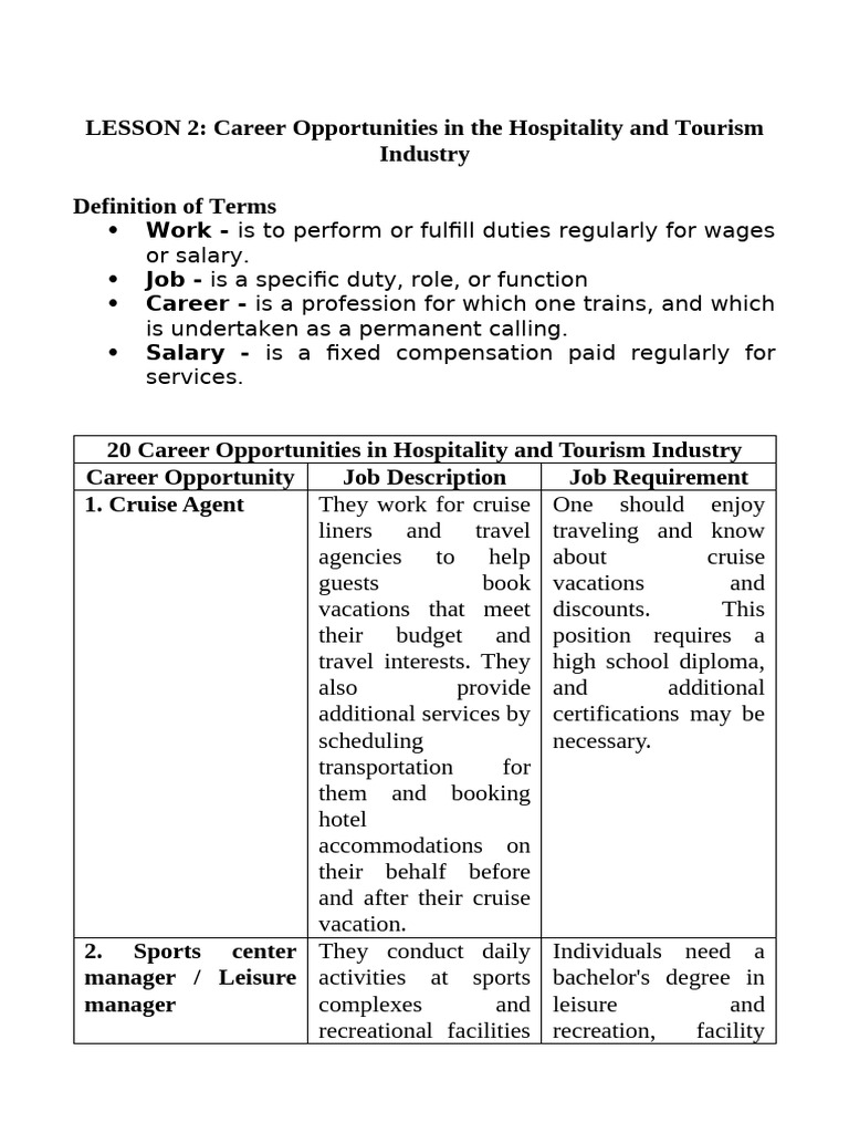 Career Paths in Hospitality & Tourism | PDF