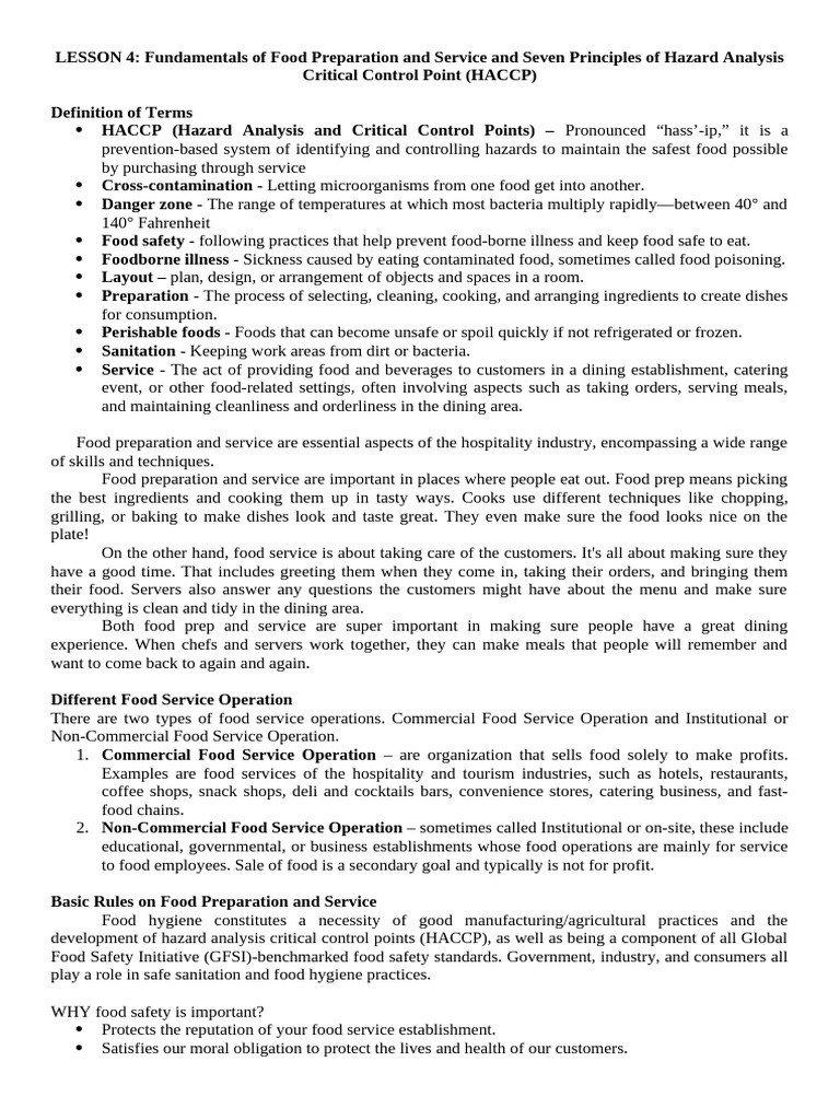 HACCP and Food Prep Fundamentals | PDF | Kitchen | Foodservice