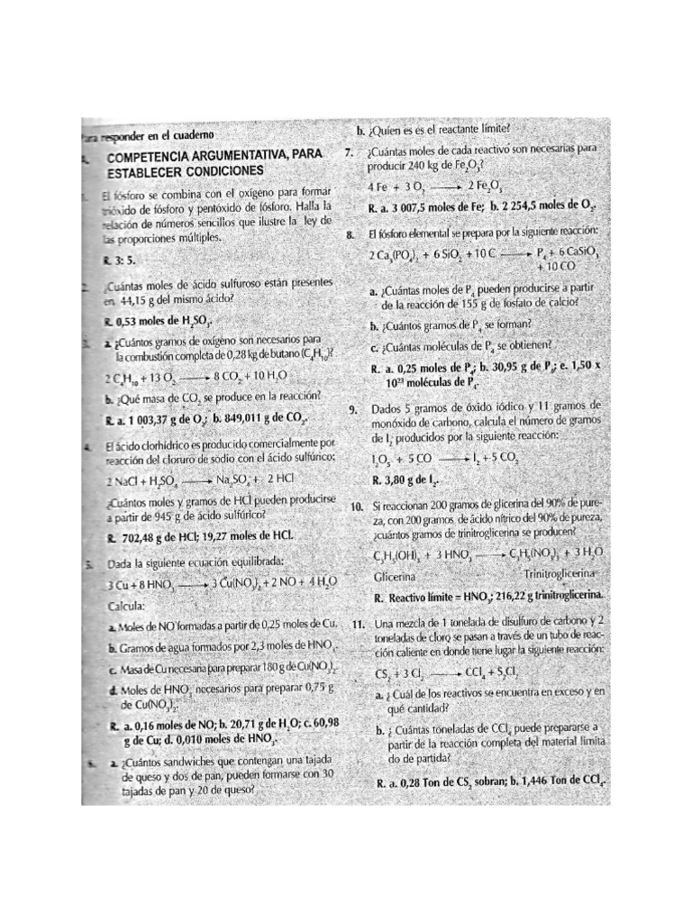 EJERCICIOS CALCULOS ESTEQUIOMETRICOS | PDF