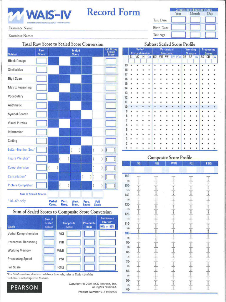 WAIS-IV Record Form | PDF