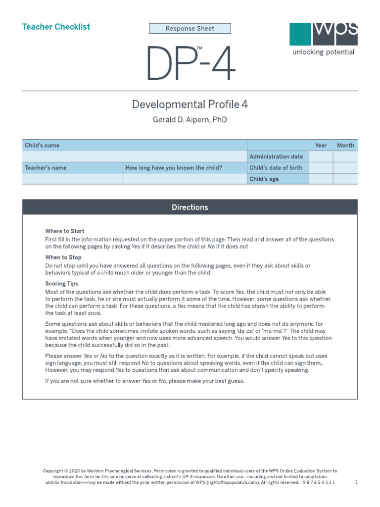 Dp4 Teacher Checklist Response Sheet | PDF
