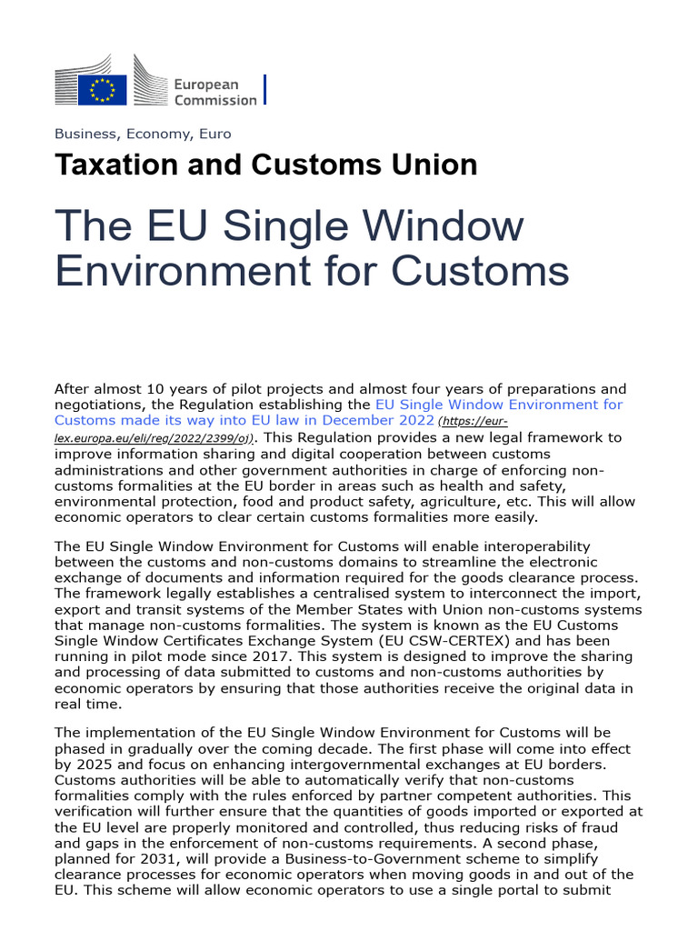 The EU Single Window Environment for Customs - European Commission ...