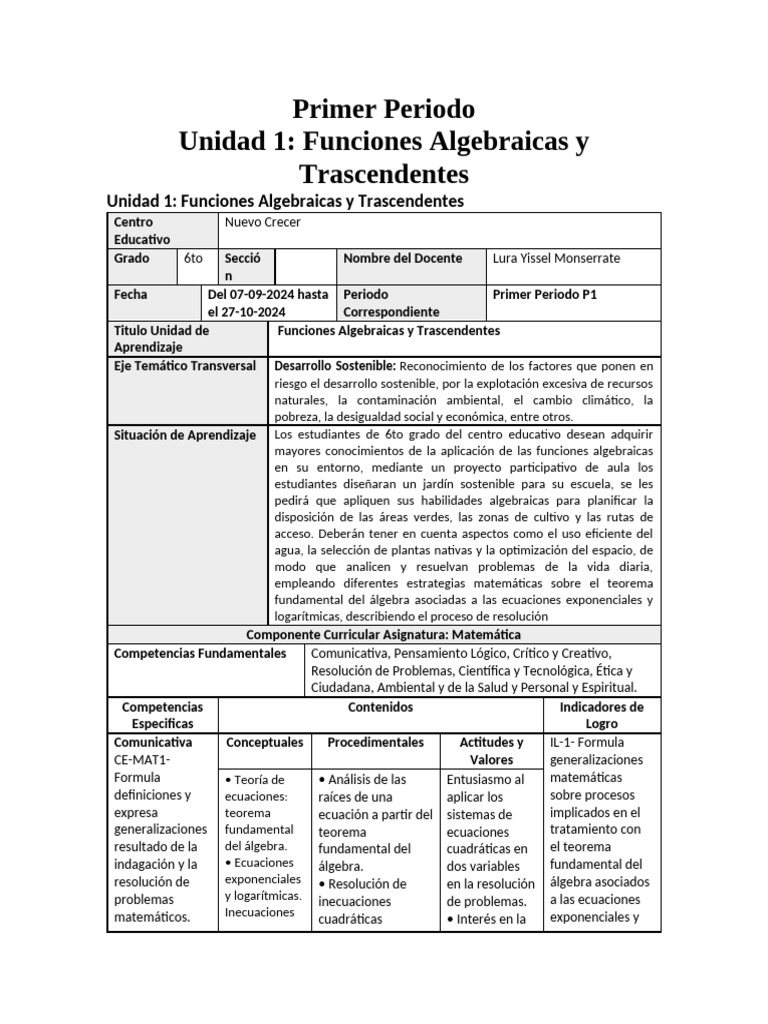 Matematica 6to (Periodo) | PDF | Ecuaciones | Ecuación cuadrática