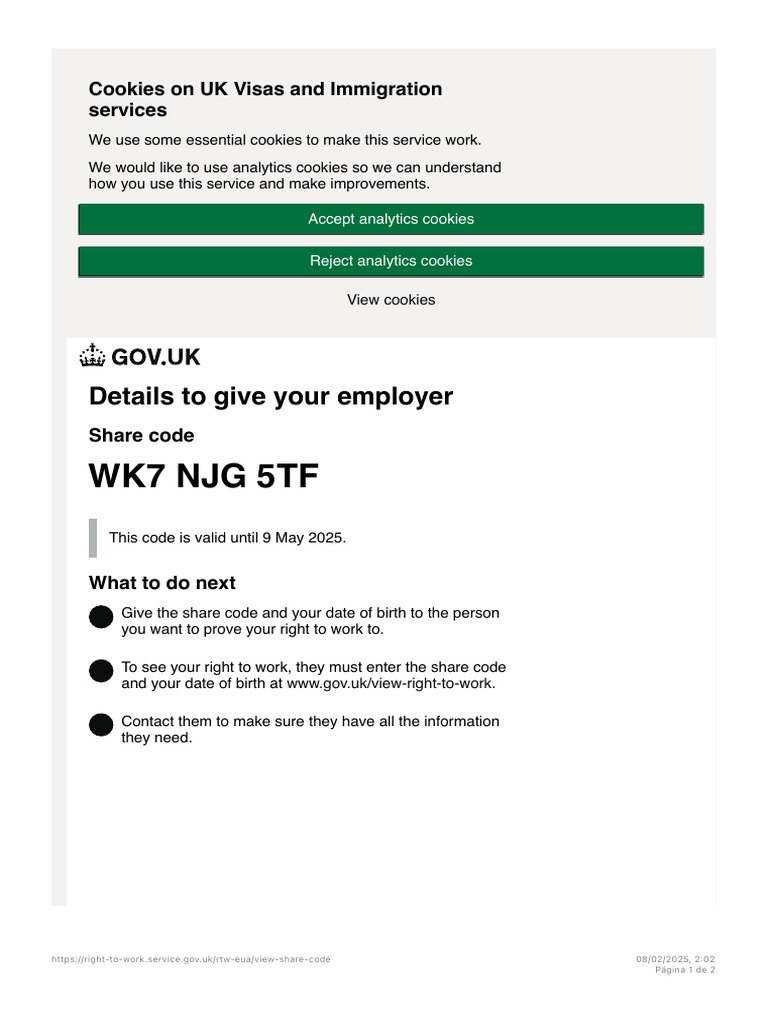 Details To Give Your Employer FN9 - GOV - UK | PDF