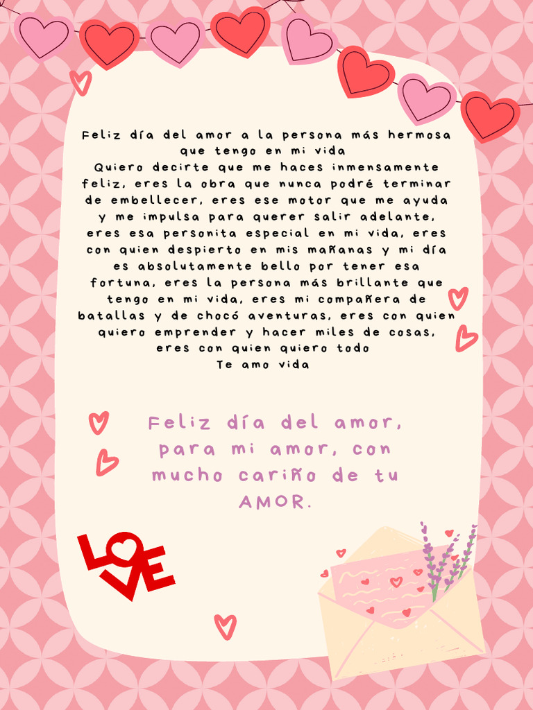 Carta de Amor San Valentín Ilustrado Rosa | PDF