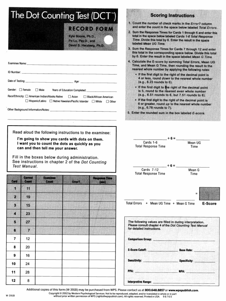 Dot Counting Scoring Sheet | PDF