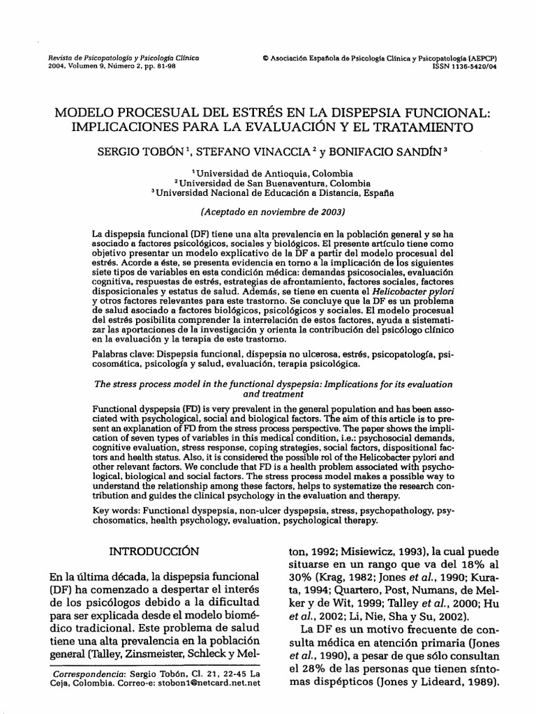01 20042 Tobon-Vinaccia-Sandin | PDF | Estrés (biología) | Depresión (estado de ánimo)