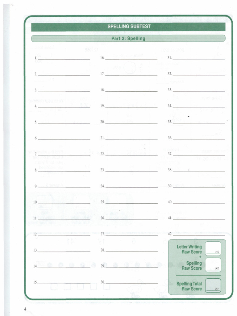 WRAT Spelling Subtest Results | PDF