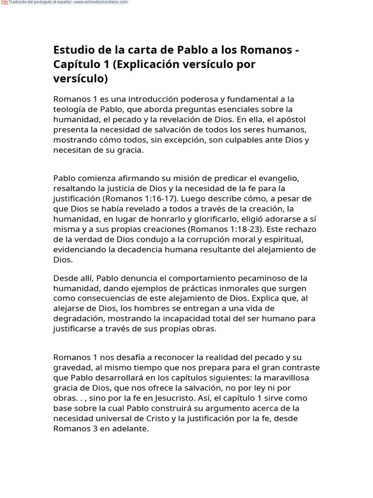 Estudio de La Carta de Pablo A Los Romanos - Capítulo 1 (Explicación Versículo Por Versículo ...