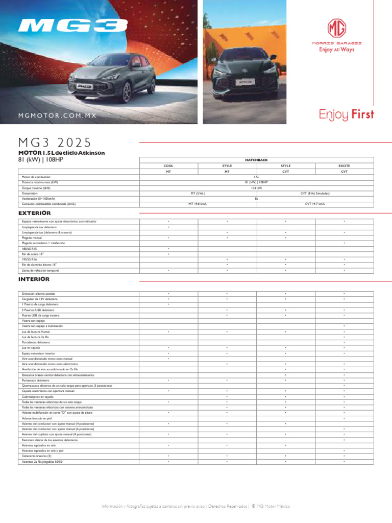 MG mg3 Ficha Tecnica | PDF | Vehículo de motor | Industria automotriz