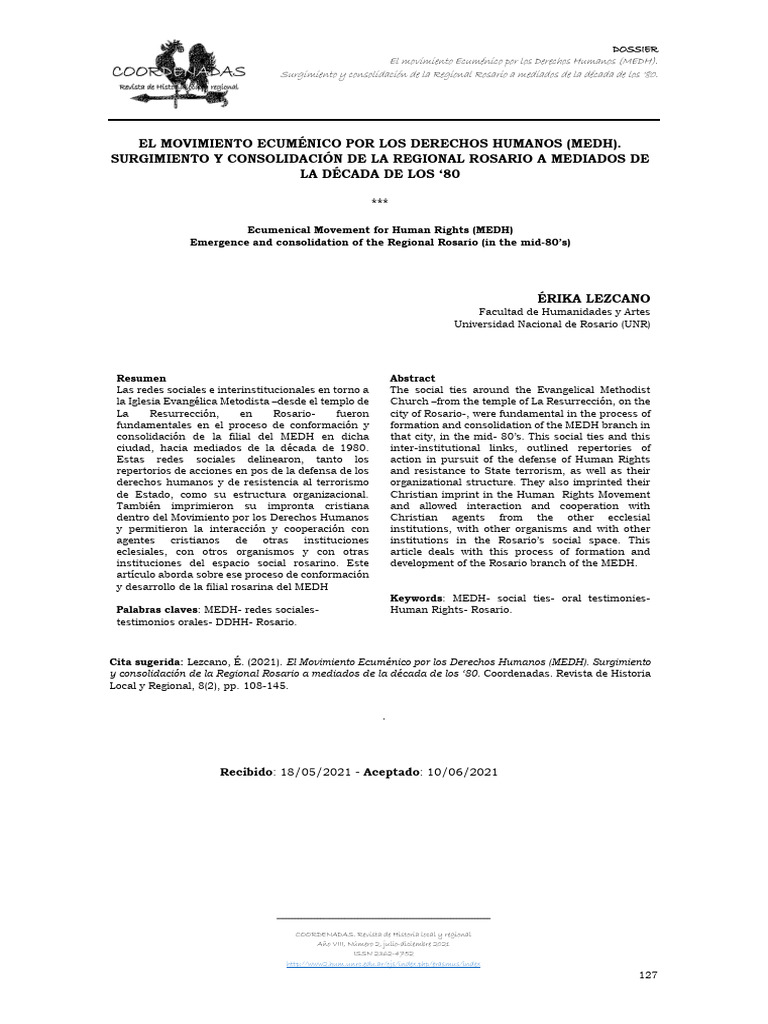 Lezcano - El Movimiento Ecuménico Rosario - 2021 | PDF | Iglesia Católica | Derechos humanos