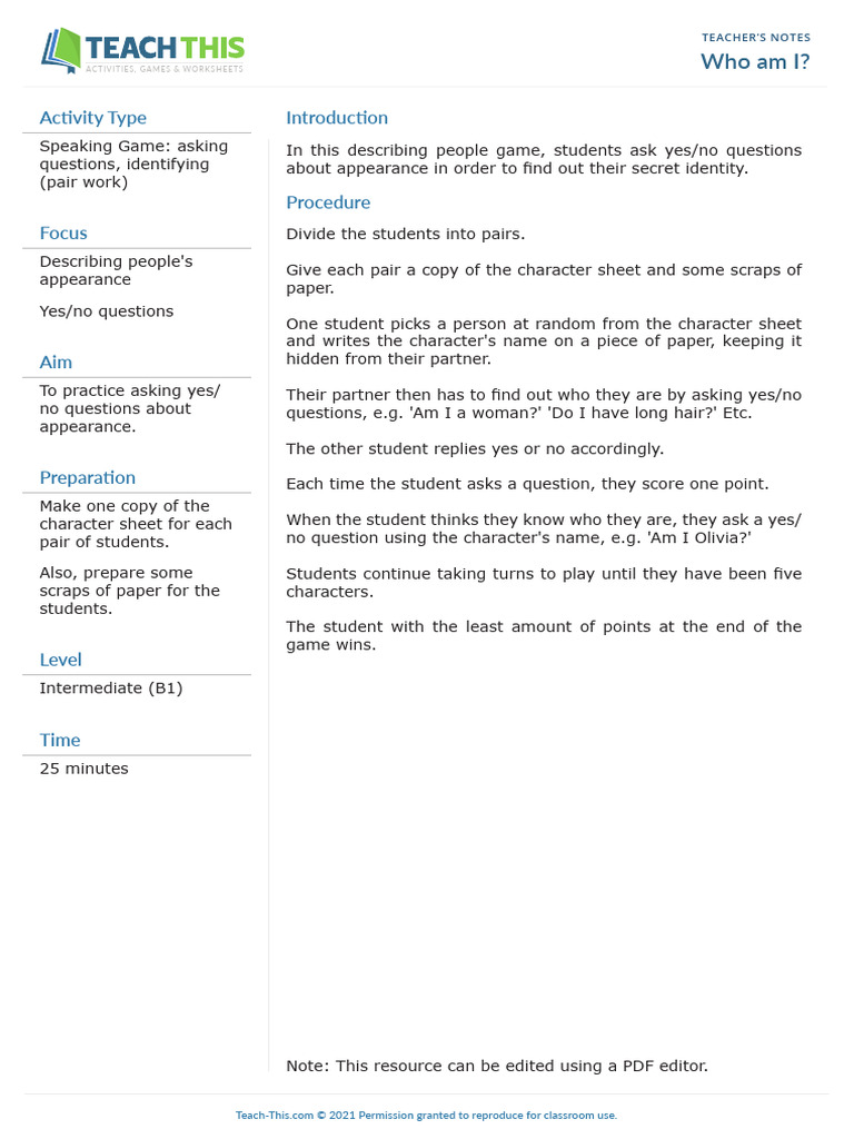 Who Am I-Describing Appareance | PDF