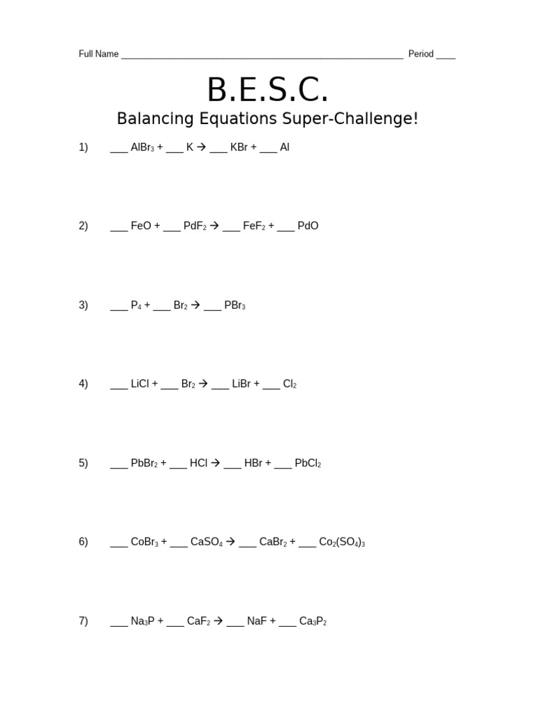 Balancing Equations Super Challenge | PDF