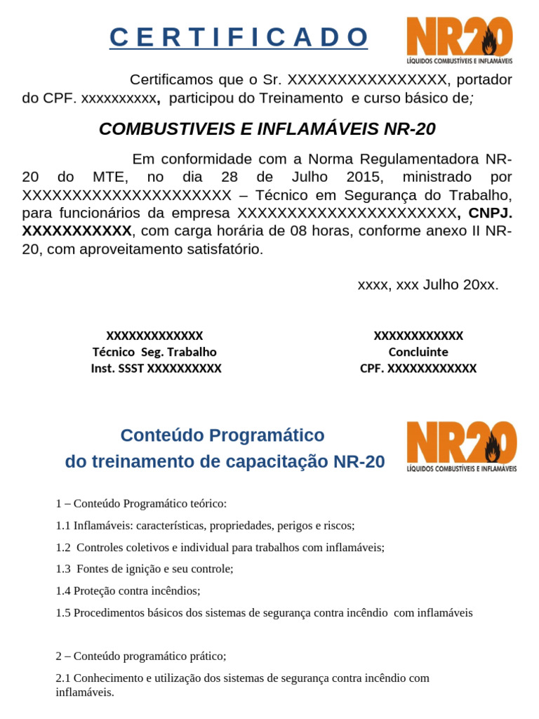 certificado nr20-1 | PDF