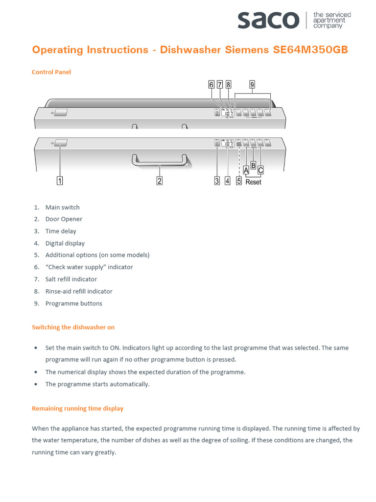 Operating Instructions Dishwasher | PDF | Dishwasher | Switch