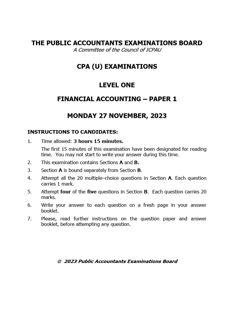 CPA Paper 1 Financial Accounting | PDF | Debits And Credits | Financial ...