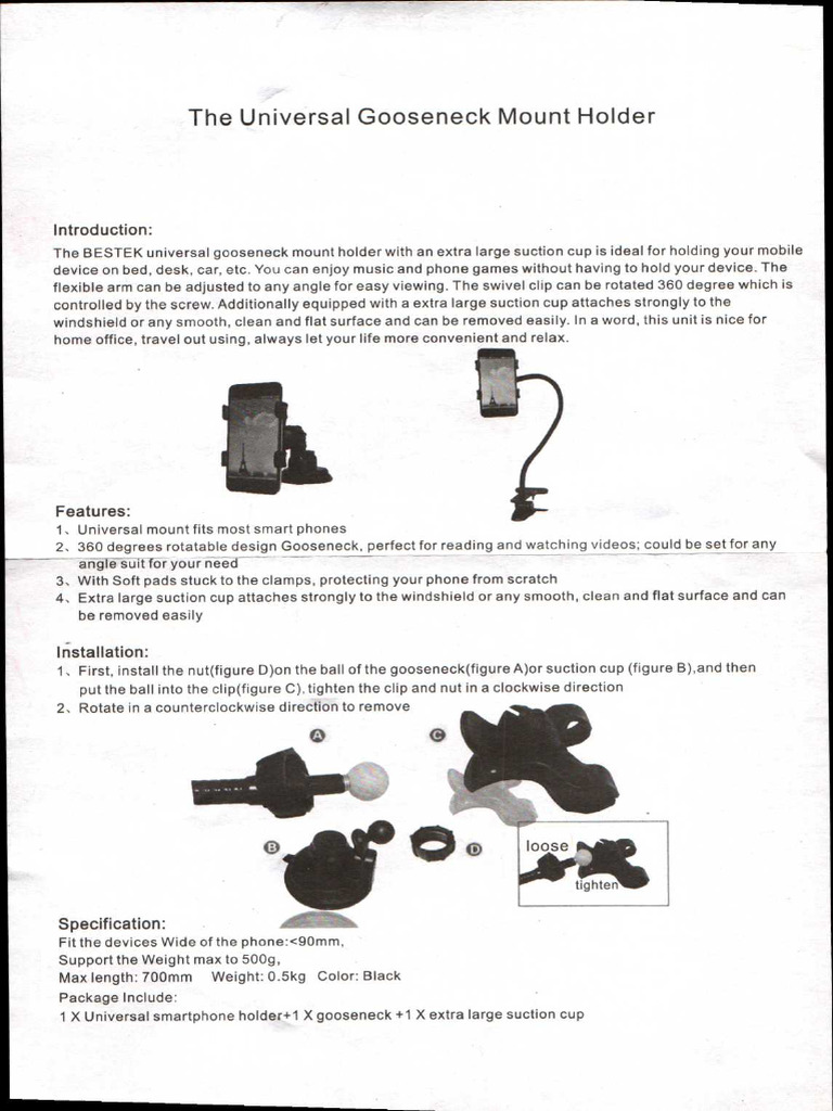 Gooseneck Mount Holder Universal | PDF