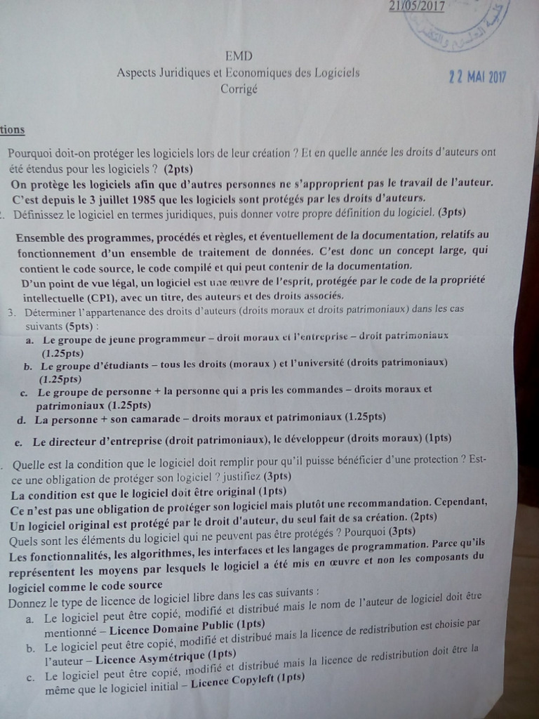 Corrigé Type Examen Module AJEL Univ ElTaref Promo 2016-2017 (Tchi Drive) | PDF