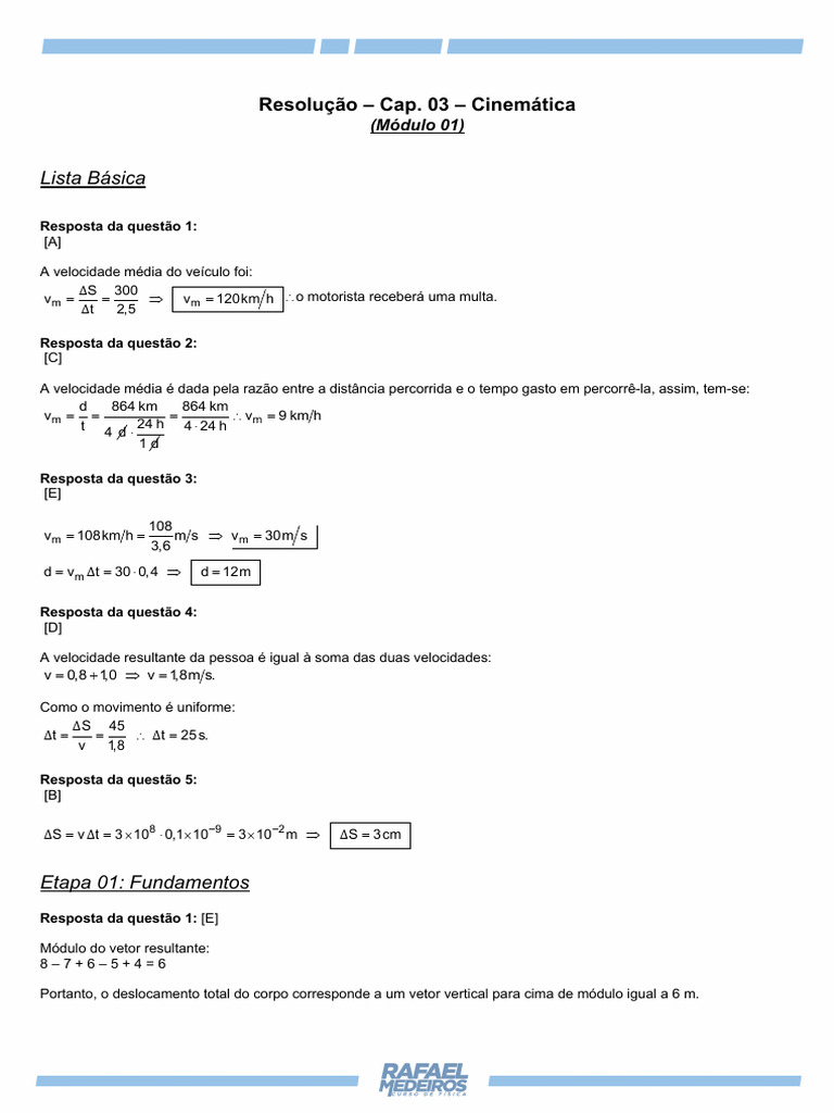 Modulo 1 - Cap. 03 - Cinematica | PDF | Cinemática | Velocidade