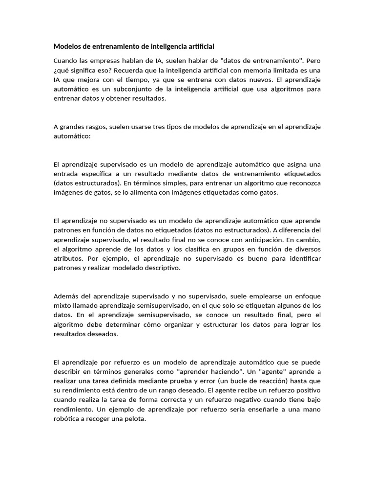 Modelos de Entrenamiento de Inteligencia Artificial | PDF