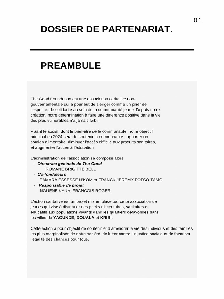 Dossier de Partenariat Good Foundation | PDF