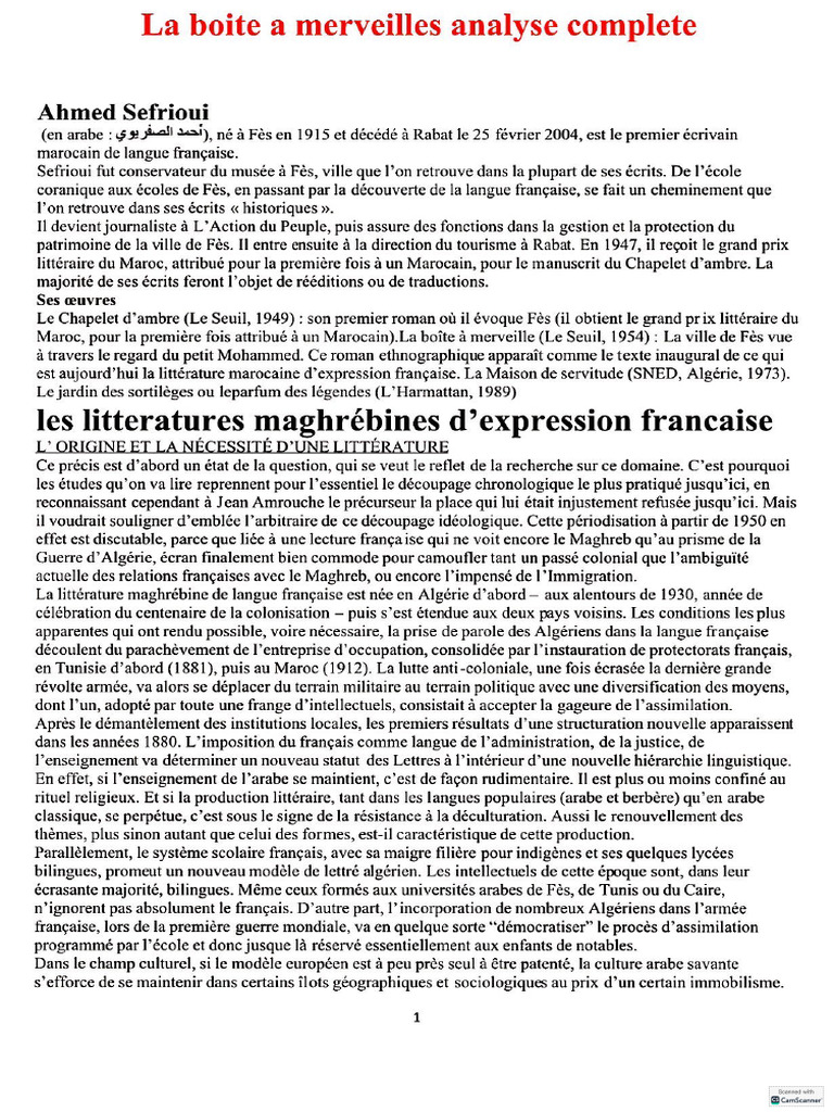 Analyse La Boîte À Merveille | PDF
