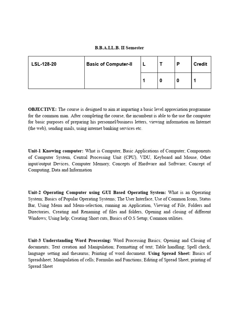 Syllabus Basic of Computer -2 | PDF | Microsoft Word | Operating System