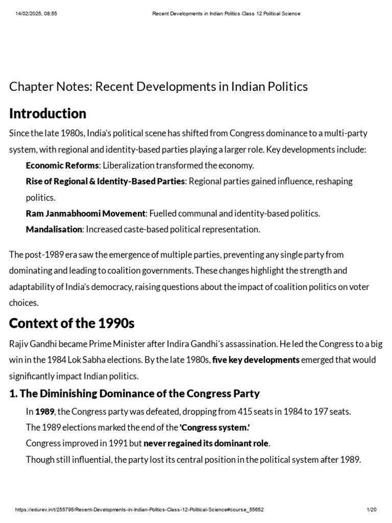 Recent Developments in Indian Politics | PDF | Indian National Congress ...