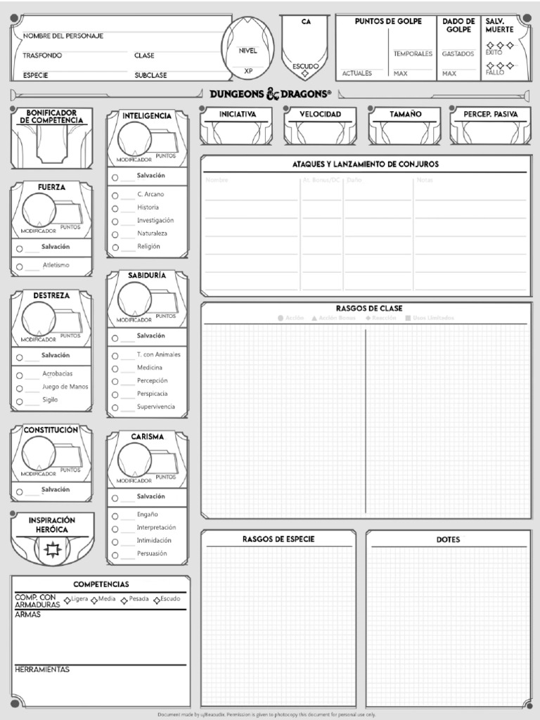Hoja de Personaje D&D 5.5 Editable | PDF
