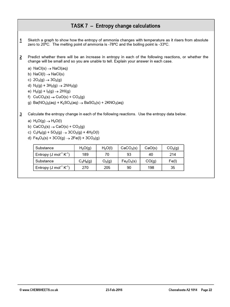 Chemsheets-A2-1014k-Entropy Calcs | PDF