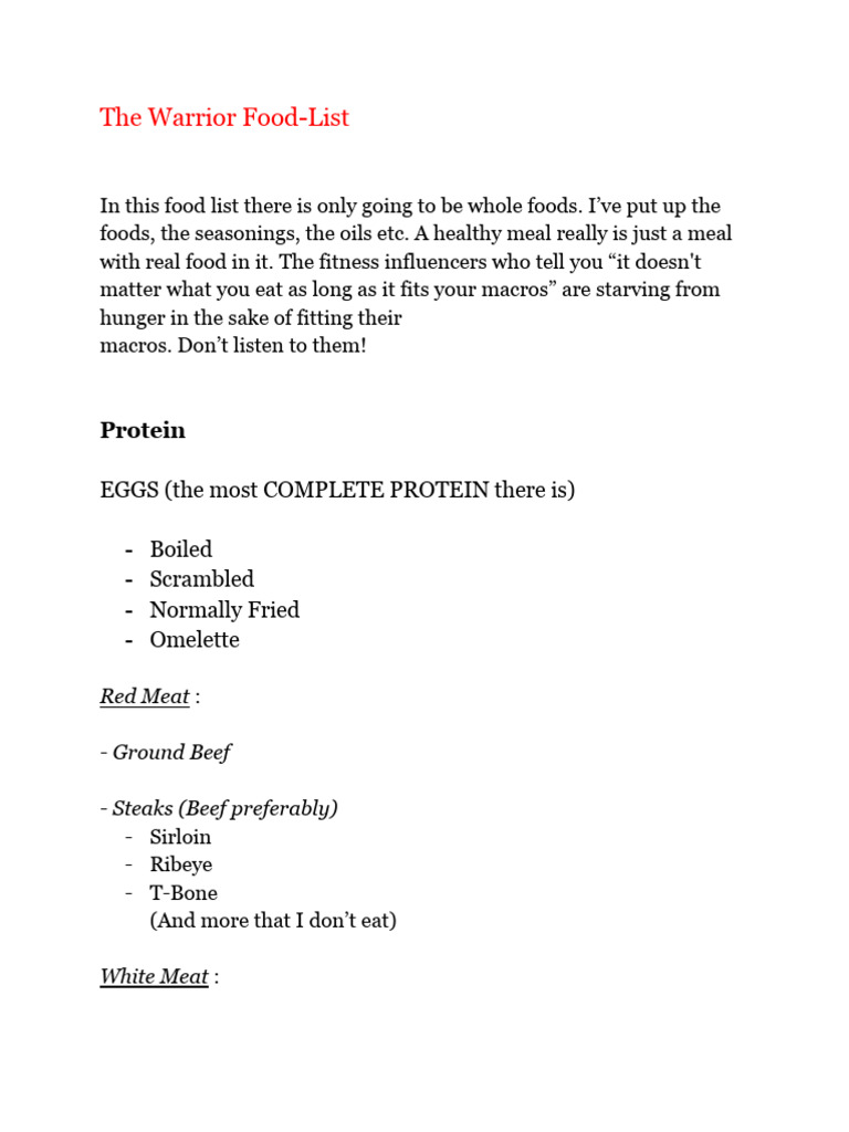 Whole Foods Warrior Diet Guide | PDF | Foods | Yogurt