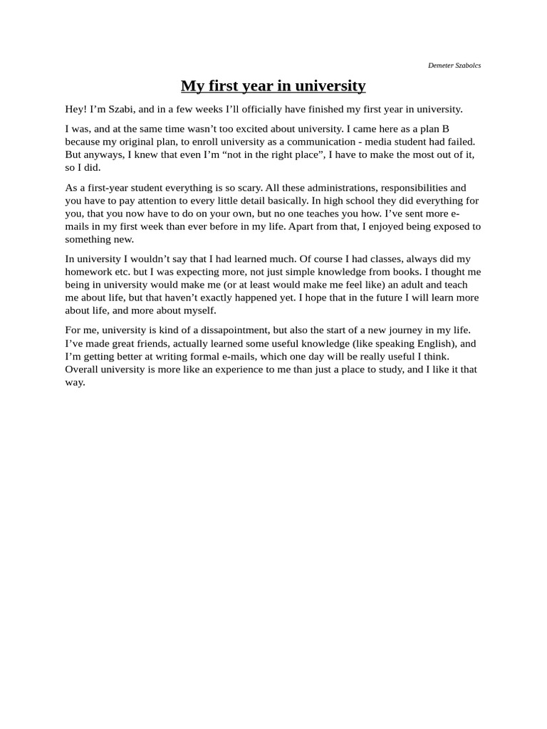 Reflections on My First Year at University | PDF