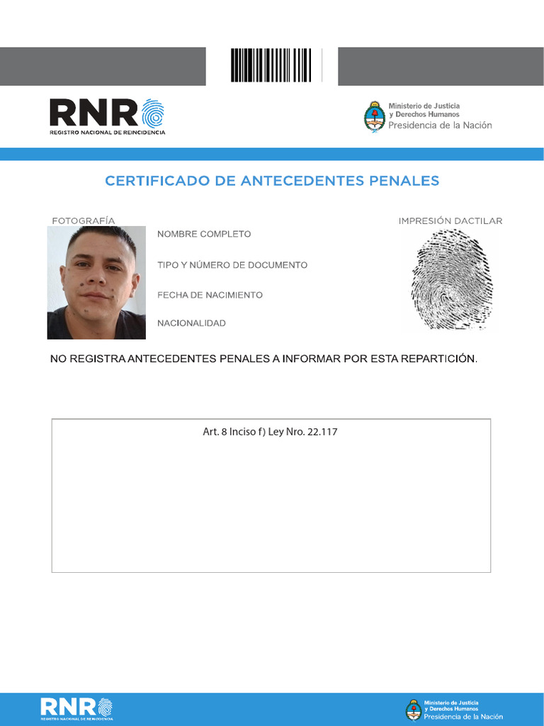 RNR Registro Nacional de Reincidencia Ezequiel | PDF