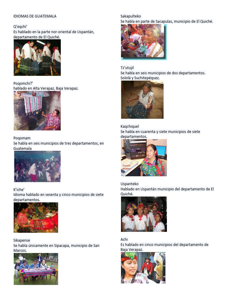 Idiomas de Comunidades Guatemaltecas | PDF | Pueblos indígenas de ...