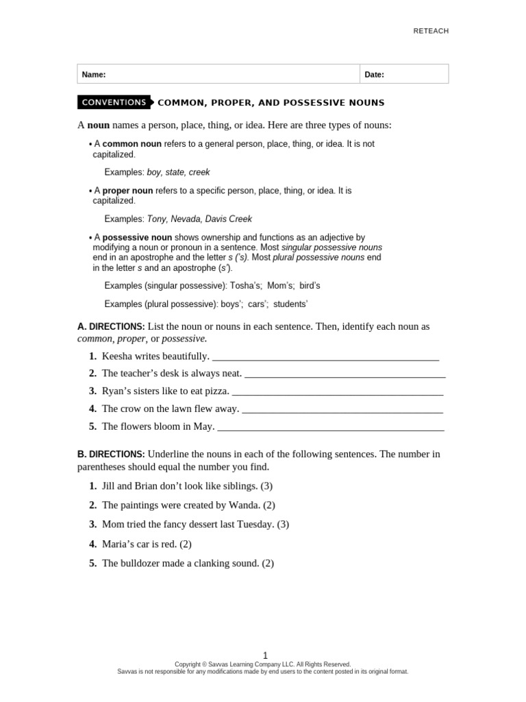 Common Proper Possessive Nouns | PDF | Noun | Grammatical Number